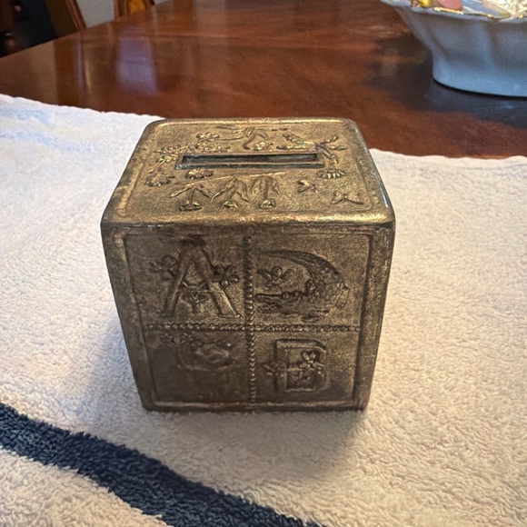 Other | Vintage Baby Abc Block Silver Plater Metal Bank Hobby Horse ...